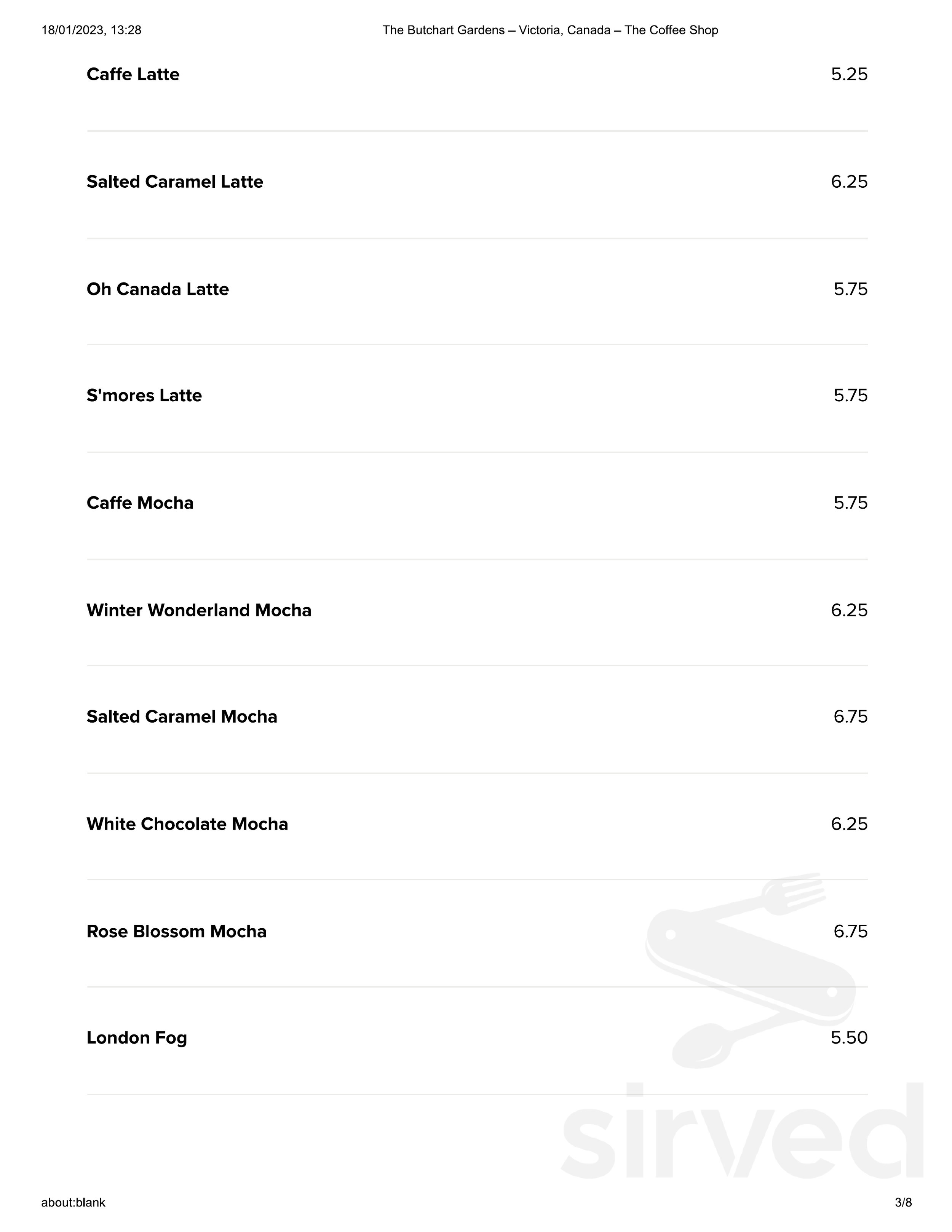 Butchart Gardens Coffee Shop menu in Brentwood Bay, British Columbia ...