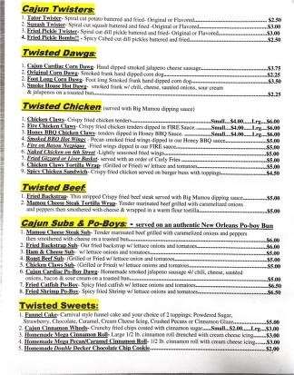 Twisted Cajun Foods menu in Mamou, Louisiana, USA