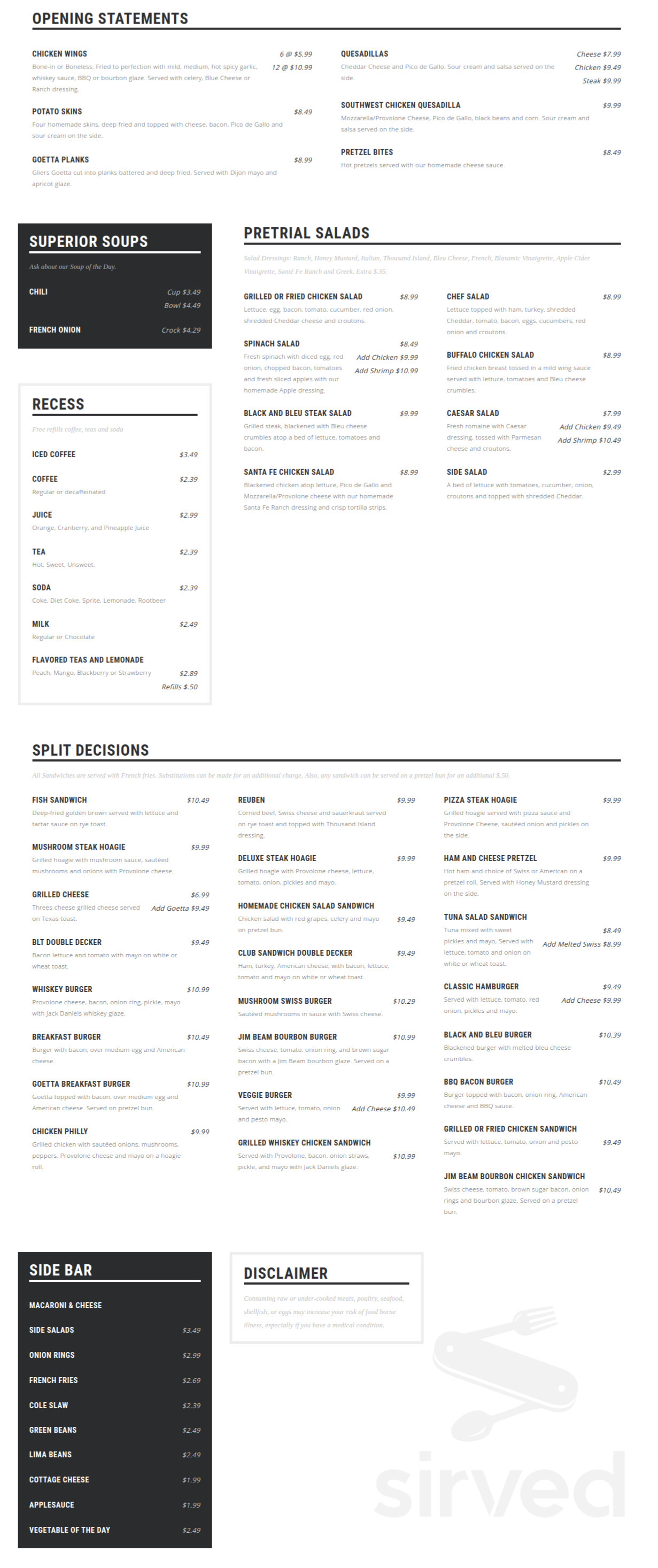 Washington Square Cafe menu in Burlington, Kentucky, USA