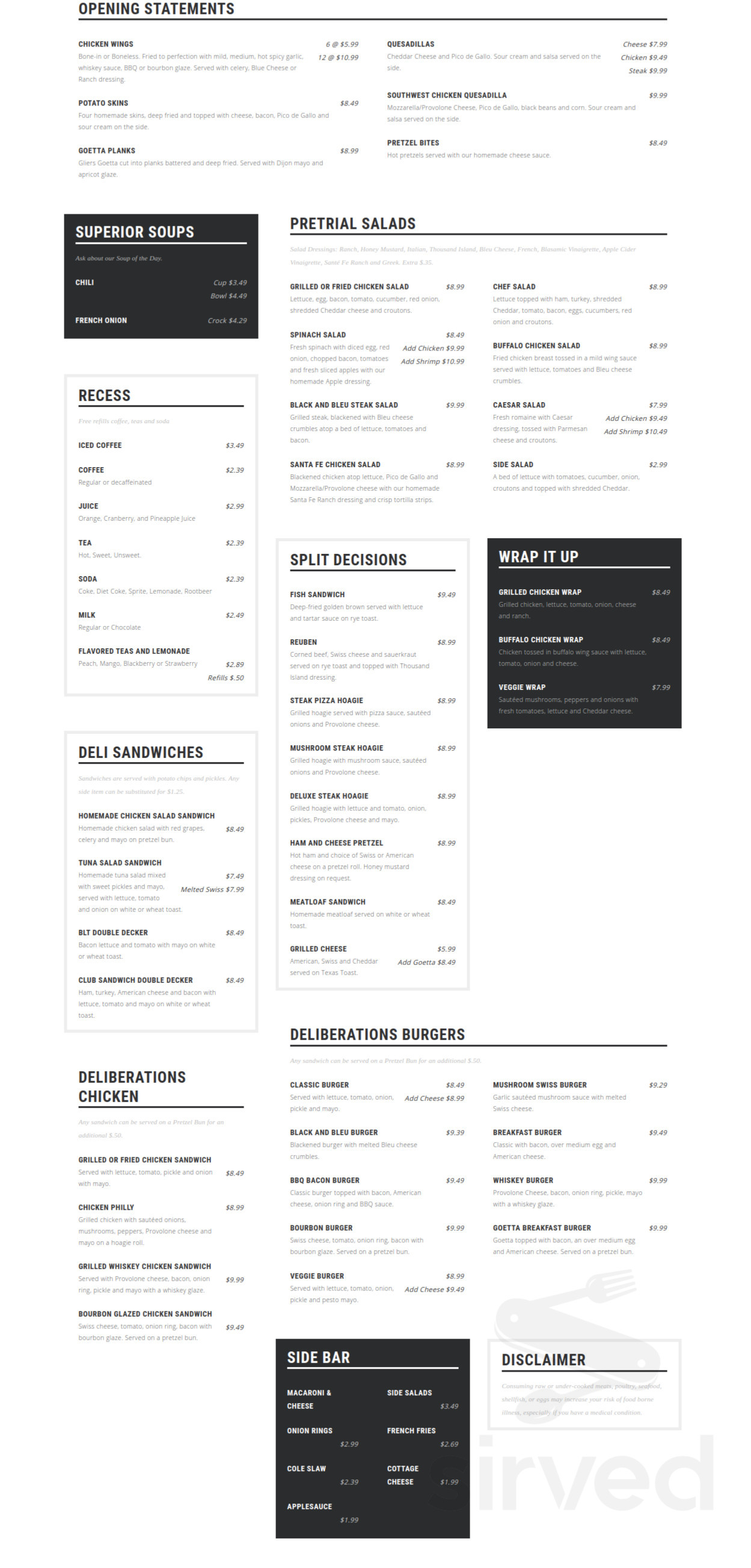 Menu for Washington Square Cafe in Burlington, KY | Sirved