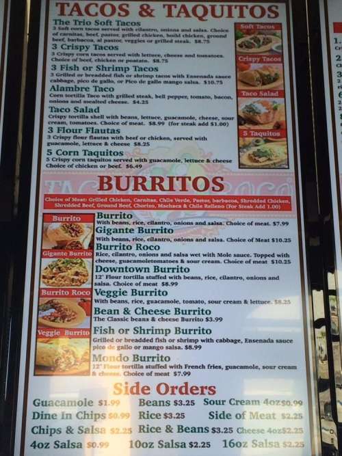 Taco Roco Express menu in Santa Maria, California, USA