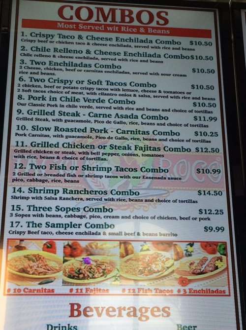 Taco Roco menu in San Luis Obispo, California, USA