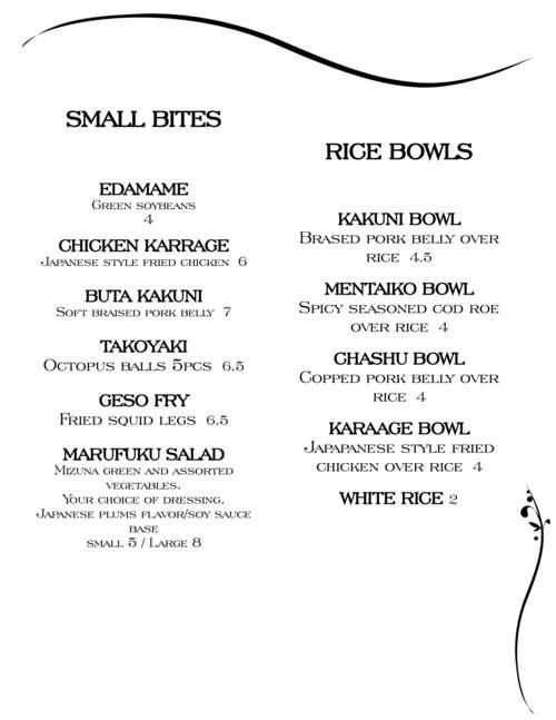 Marufuku Ramen menu in San Francisco, California, USA