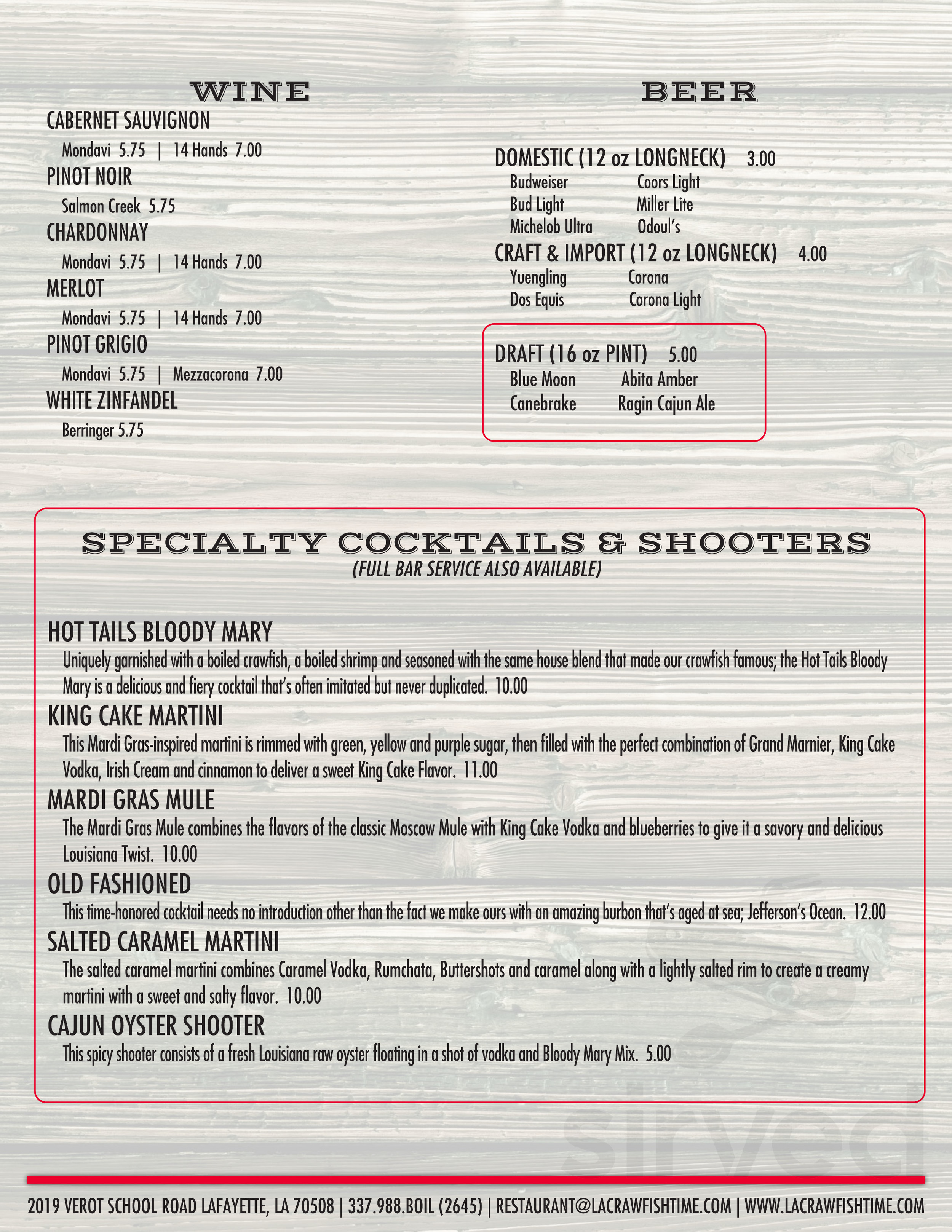 Louisiana Crawfish Time menus in Lafayette, Louisiana, United States