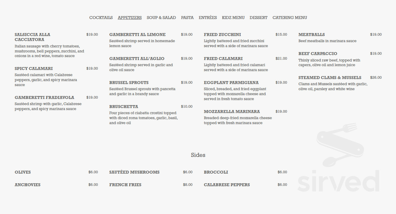 Italian Brothers Restaurant menu in Los Gatos, California, USA