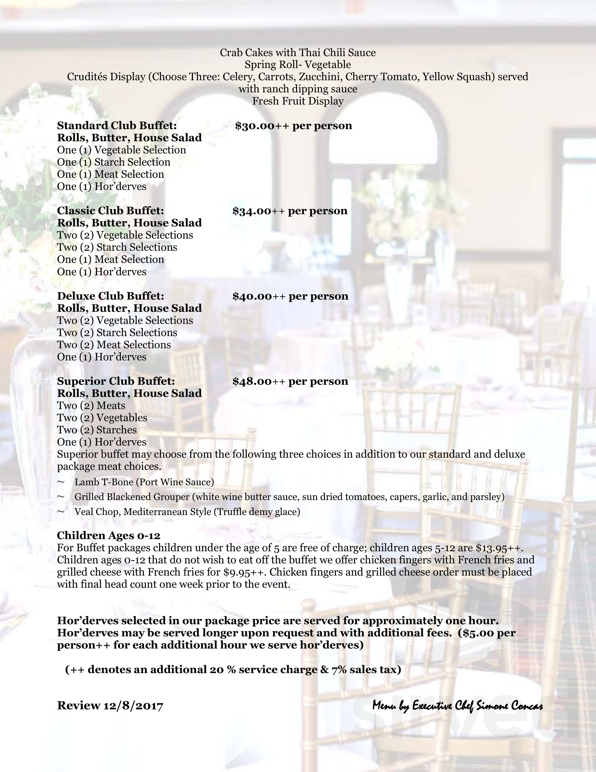 Menu - Savannah GA's Savannah Country Club | Sirved