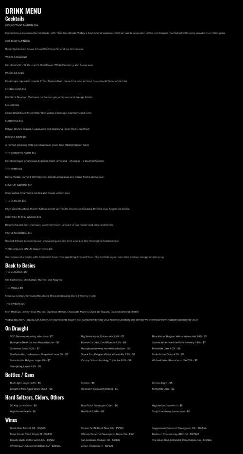 The Axe Trap menu in Winter Park, Florida, USA