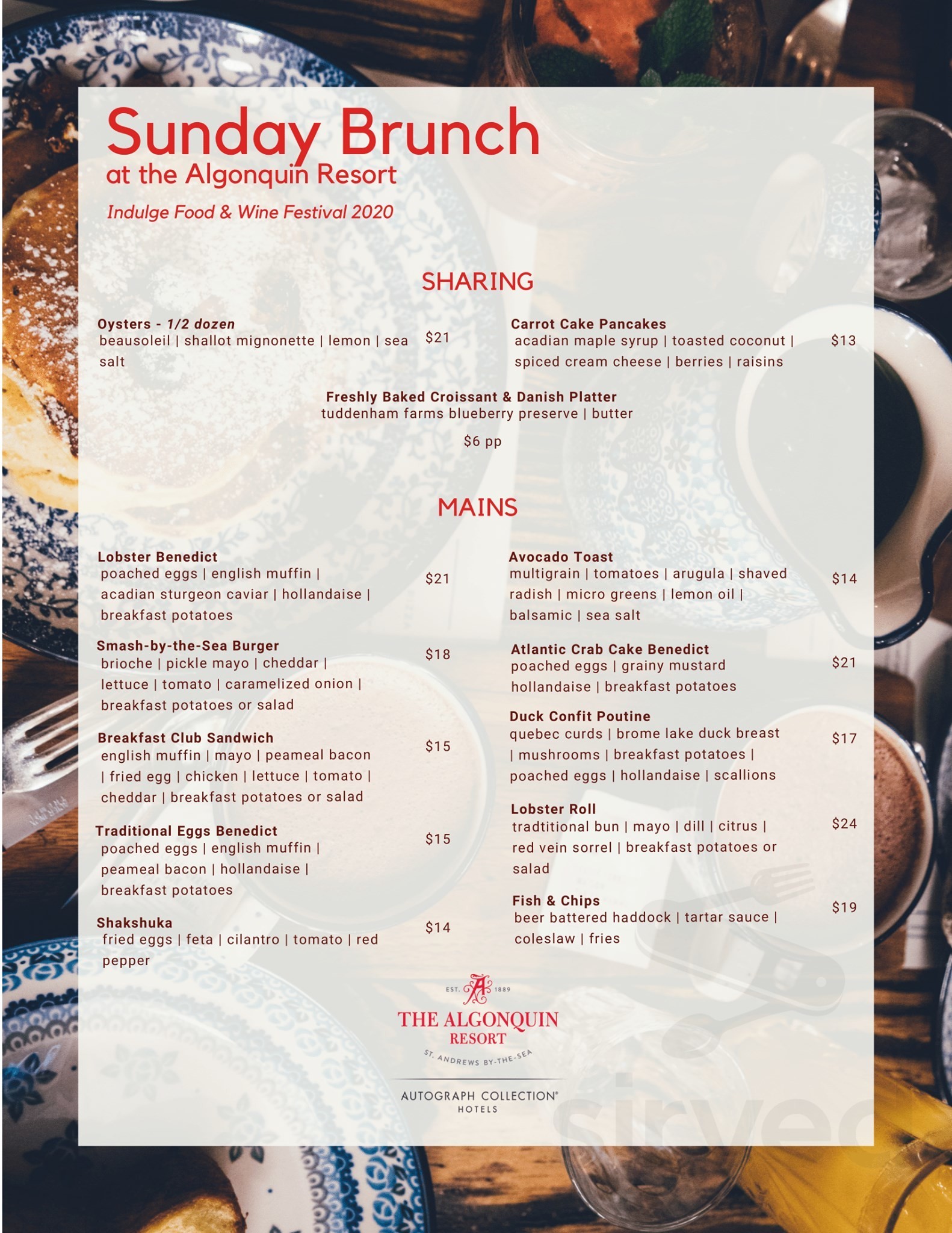 Menu for The Algonquin Resort St. Andrews by-the-Sea, Autograph Colle ...