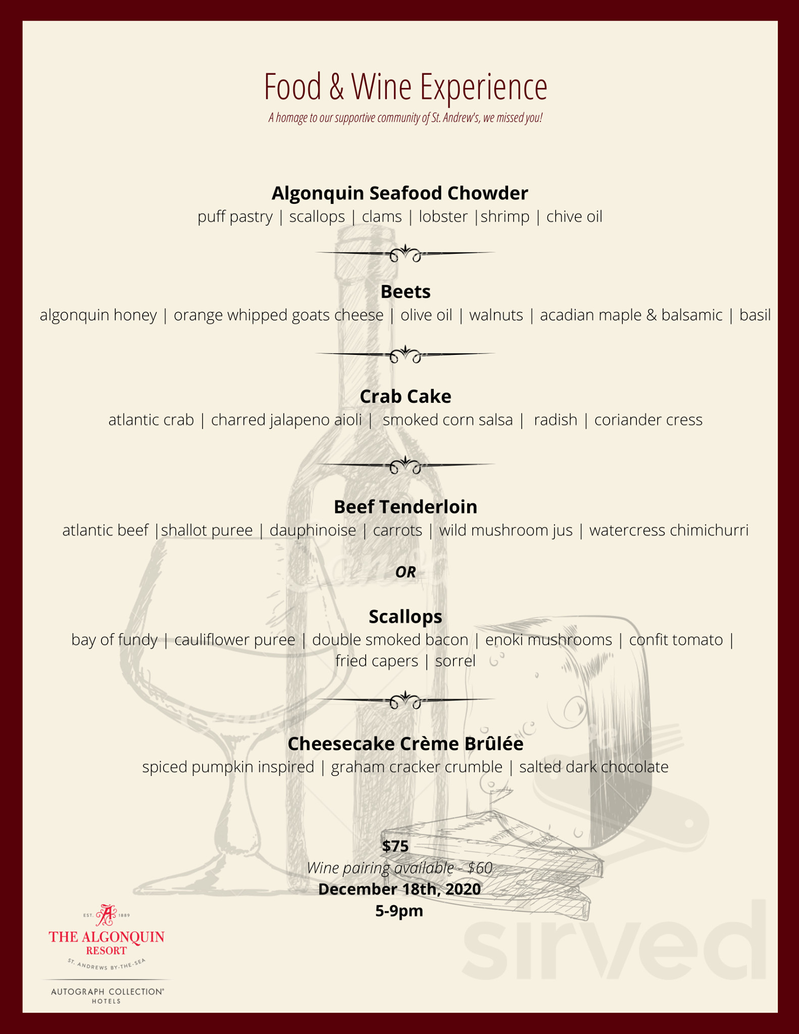 The Algonquin Resort St. Andrews by-the-Sea, Autograph Colle menu in St ...