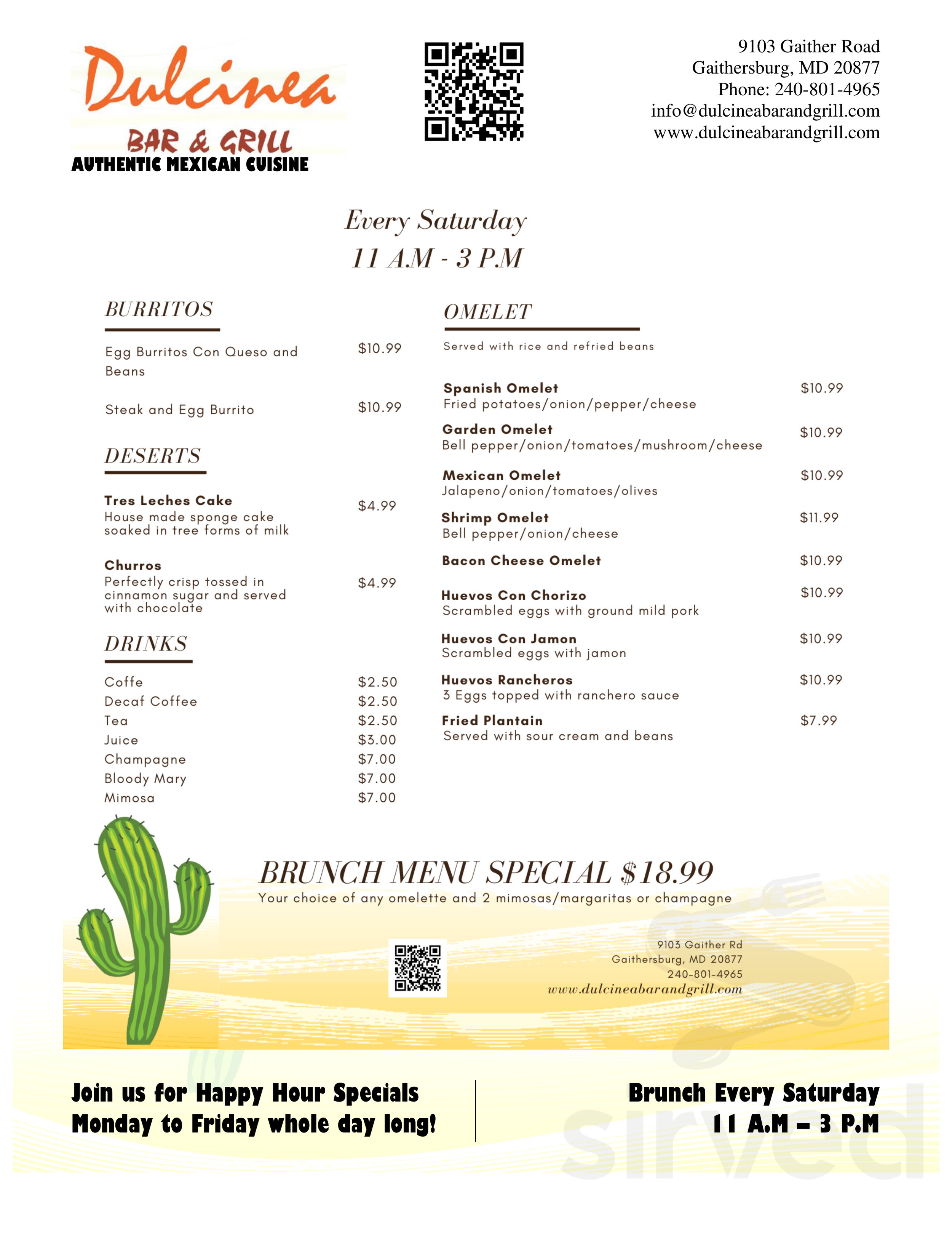 Dulcinea Bar and Grill menu in Gaithersburg, Maryland, USA