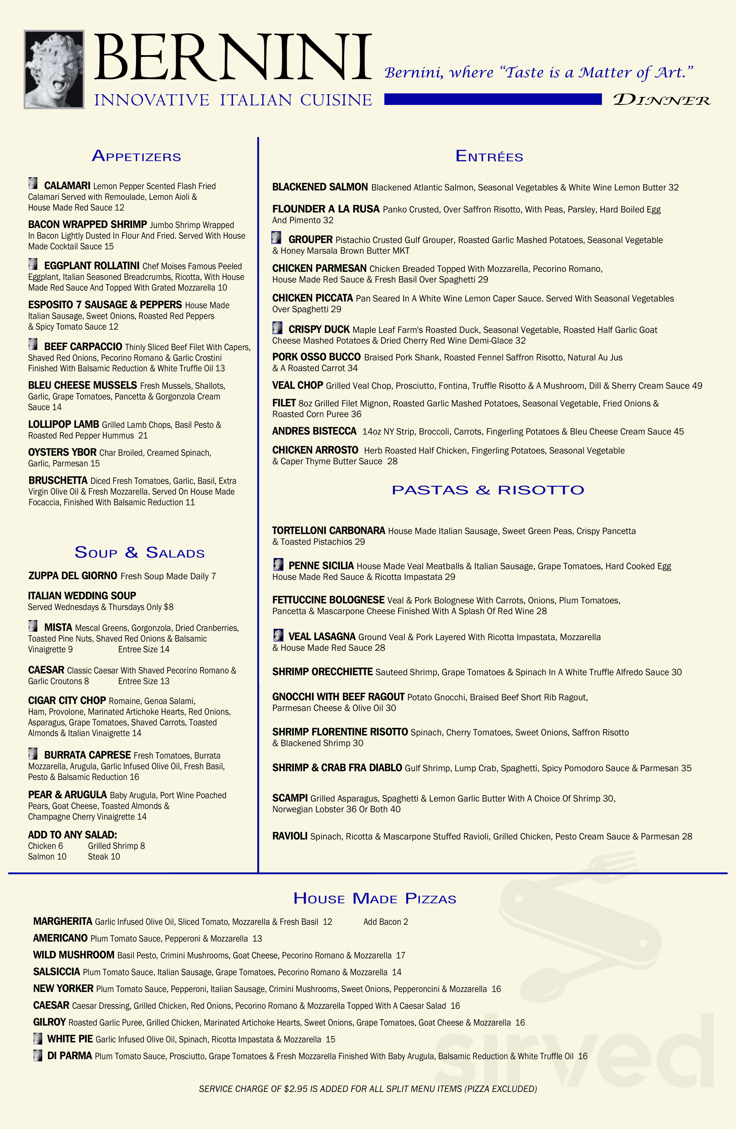 Bernini of Ybor menu in Tampa, Florida, USA