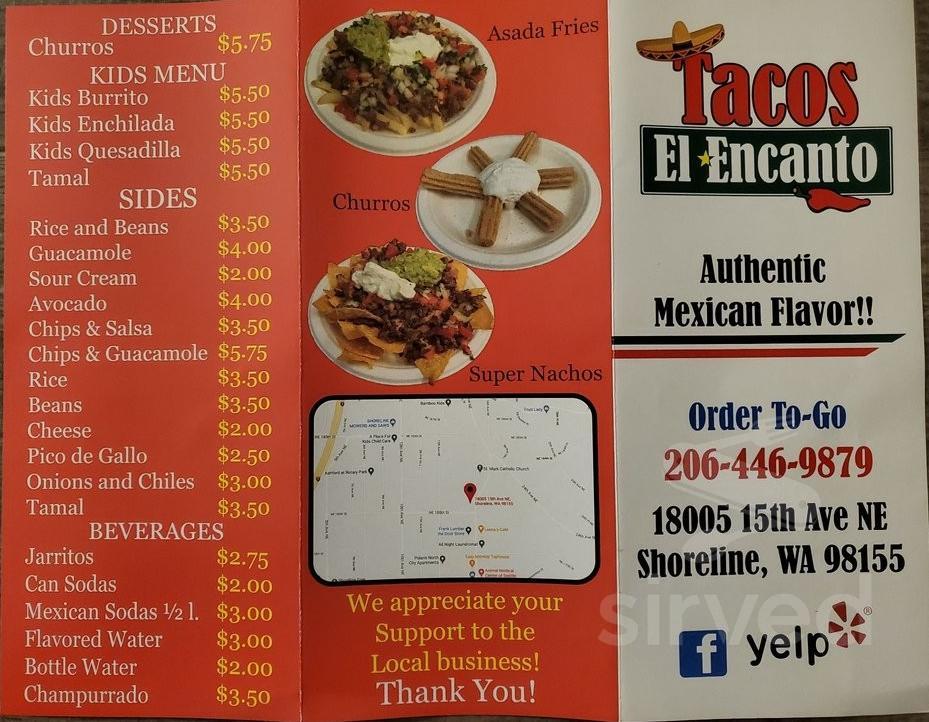 Tacos El Encanto menu in Shoreline, Washington, USA