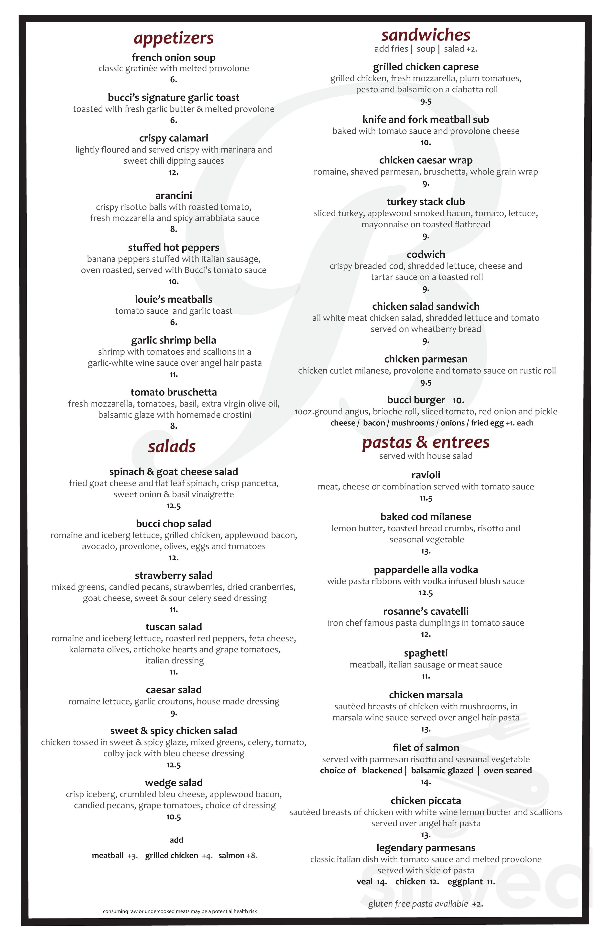 Bucci's J Bella menu in Strongsville, Ohio, USA