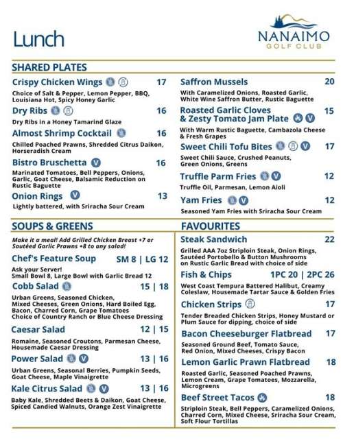 Nanaimo Golf Club menu in Nanaimo, British Columbia, Canada