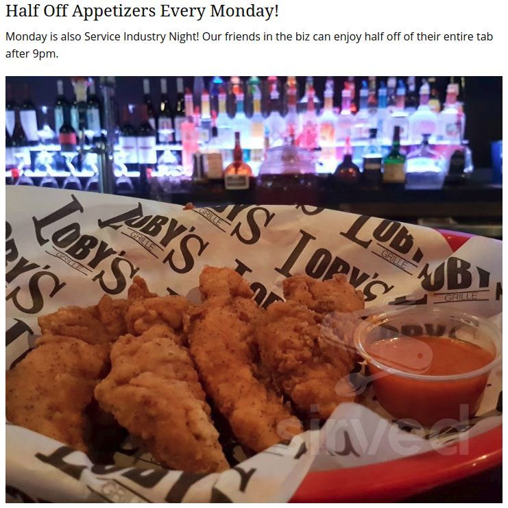 Loby's Bar & Grille menu in Canton, Ohio, USA