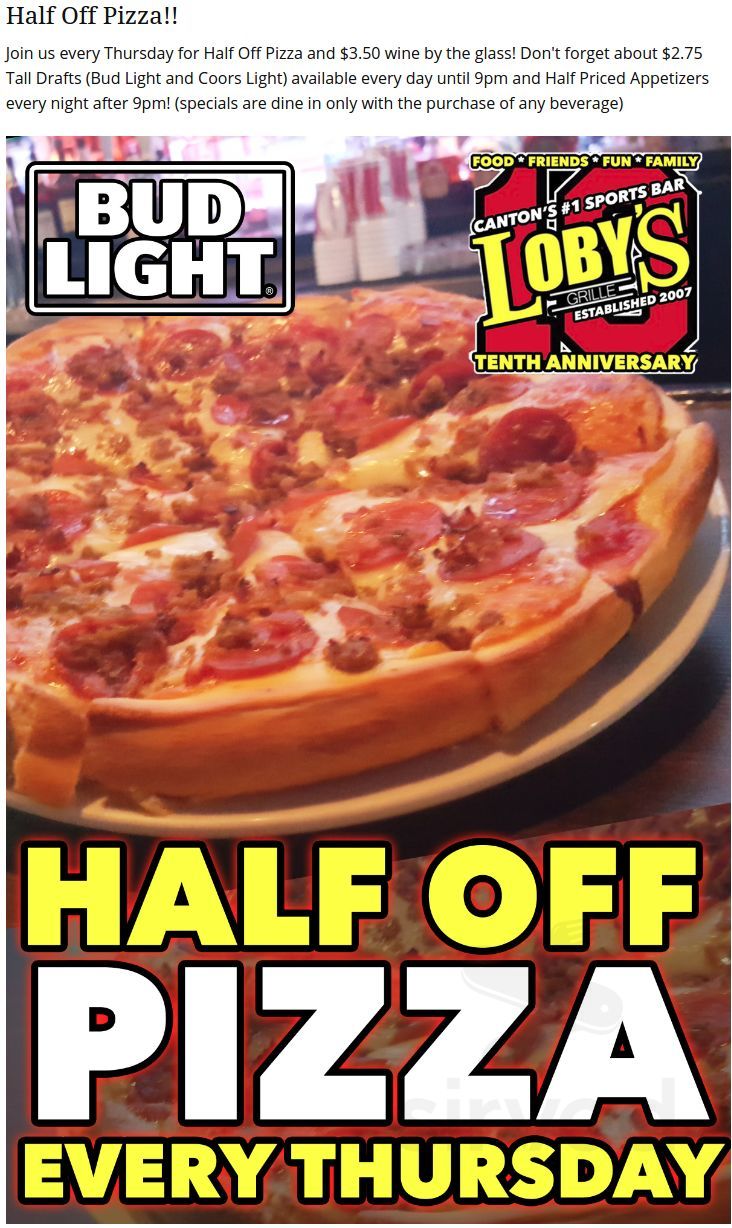 Loby's Bar & Grille menus in Canton, Ohio, United States