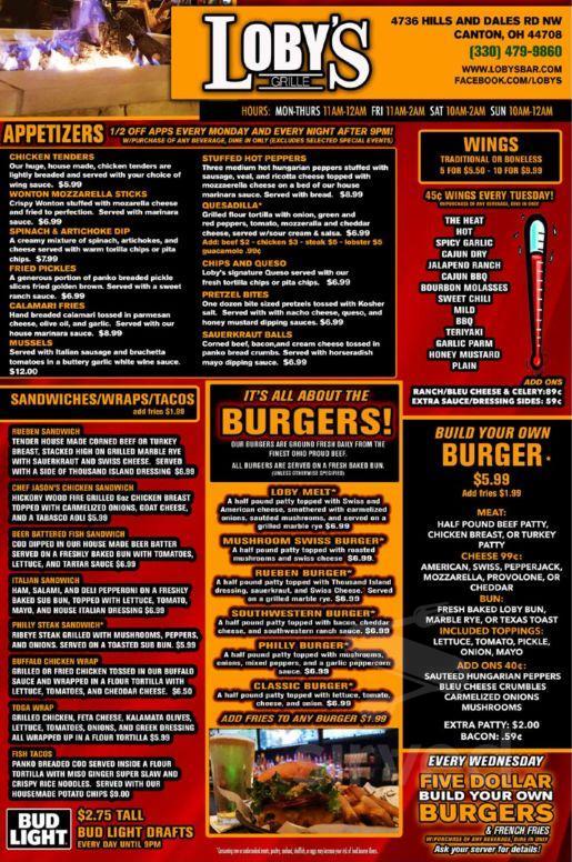 Menu for Loby's Bar & Grille in Canton, OH | Sirved
