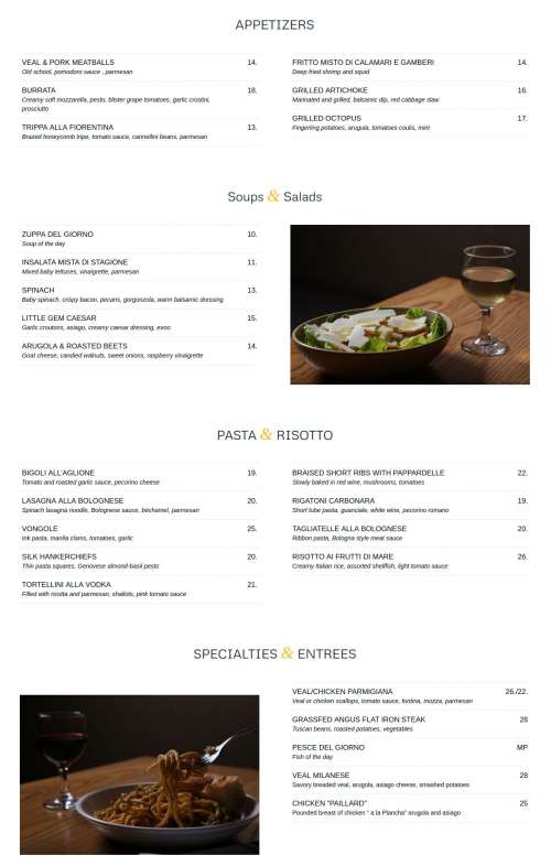 Osteria Bigoli menu in Santa Monica, California, USA