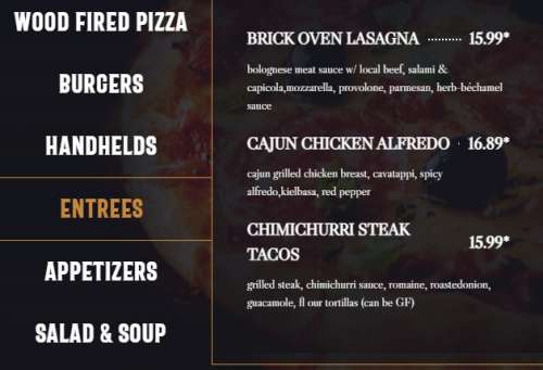 Hickory Social House menu in Hickory, North Carolina, USA