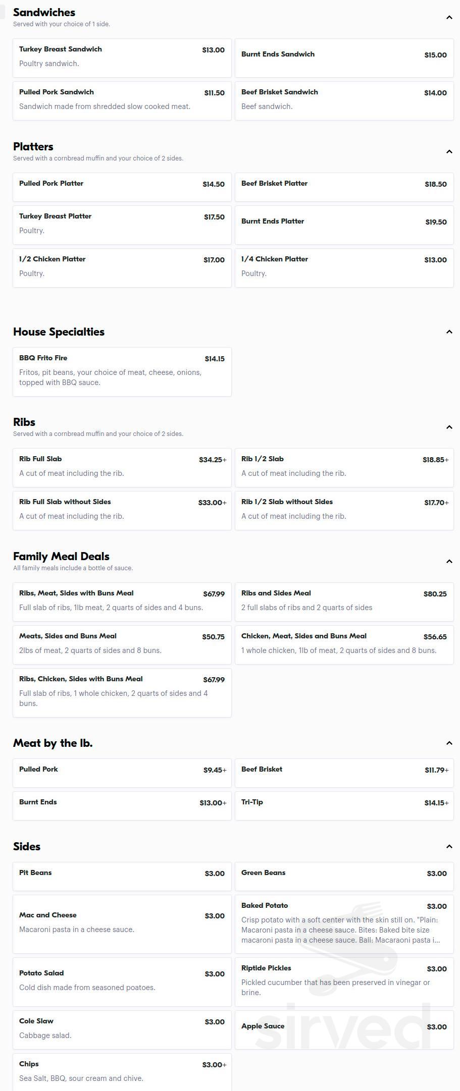 Sundown Smokehouse menu in New Smyrna Beach, Florida, USA