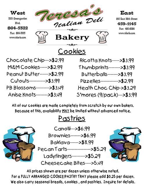 Teresa's Italian Deli menu in Erie, Pennsylvania, USA