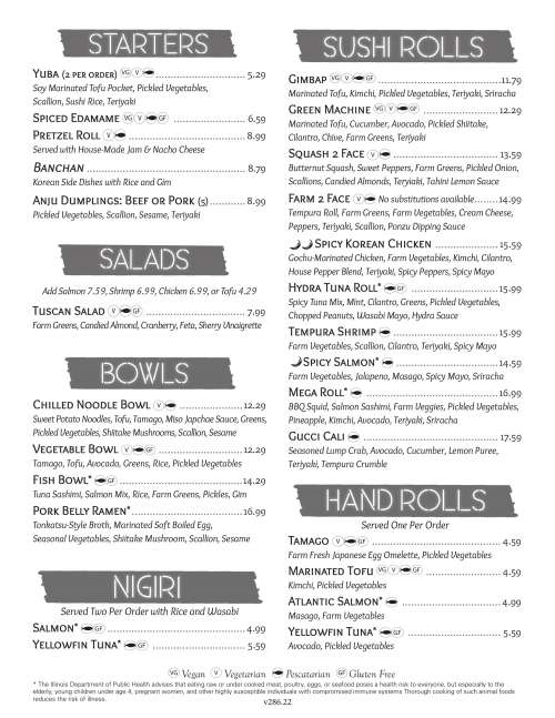Harmony Korean BBQ menu in Bloomington, Illinois, USA