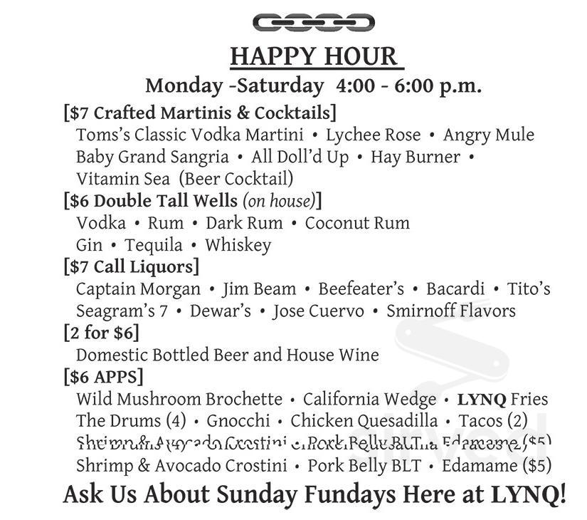 LYNQ menu in Fort Myers, Florida, USA