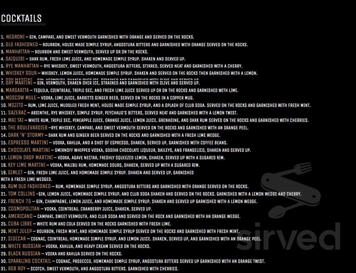 The Tavern menu in Abingdon, Virginia, USA