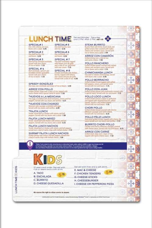 Don Juan Mexican Restaurante menu in Roanoke Rapids, North Carolina, USA