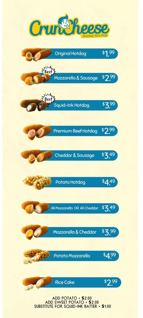 CrunCheese Korean Hot Dog menu in Las Vegas, Nevada, USA