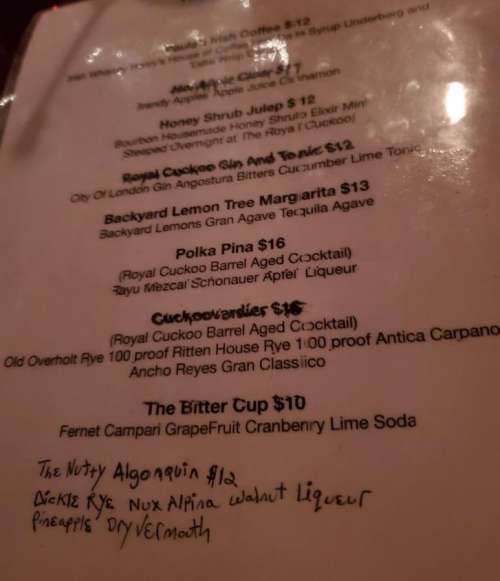 The Royal Cuckoo menu in San Francisco, California, USA