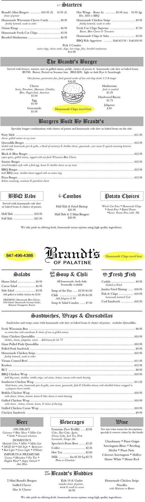 Brandt's of Palatine menu in Palatine, Illinois, USA