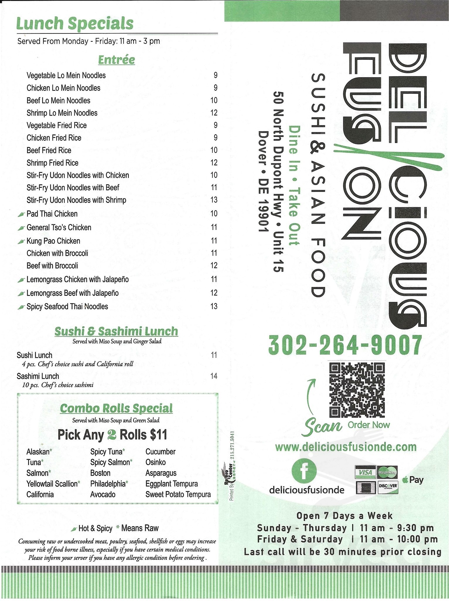 Menu for Delicious Fusion in Dover, DE | Sirved