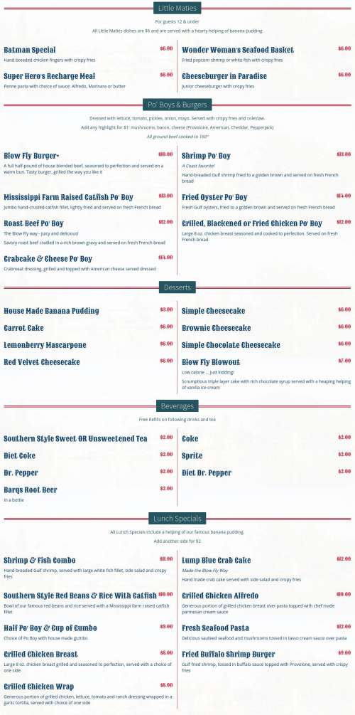 Blow Fly Bar & Grill menu in Gulfport, Mississippi, USA