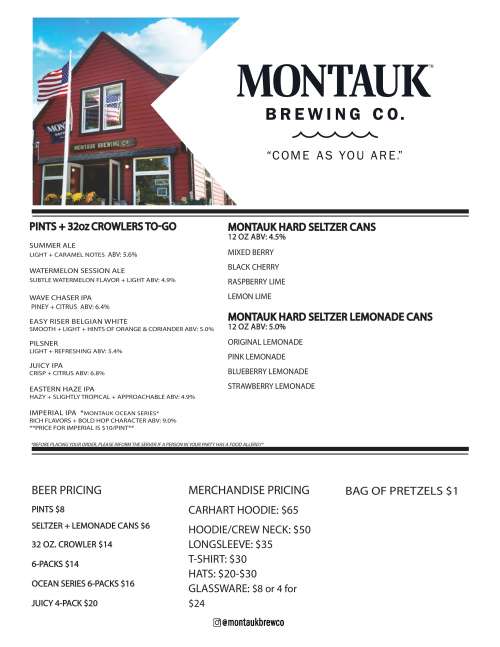 Montauk Brewing Company menu in Montauk, New York, USA