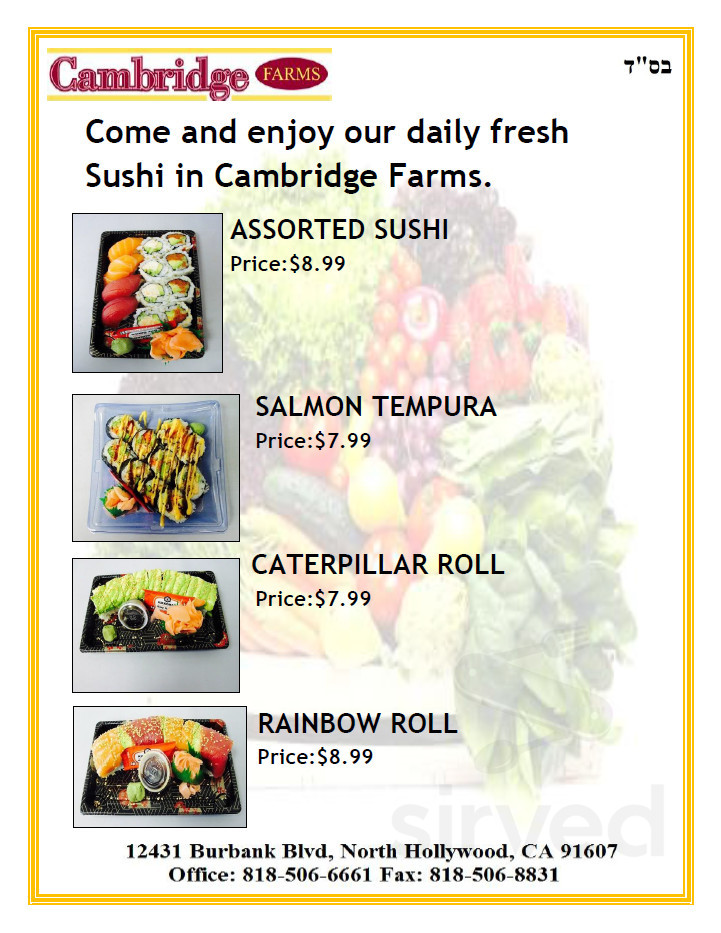 Menu - Valley Village CA's Cambridge Farms | Sirved