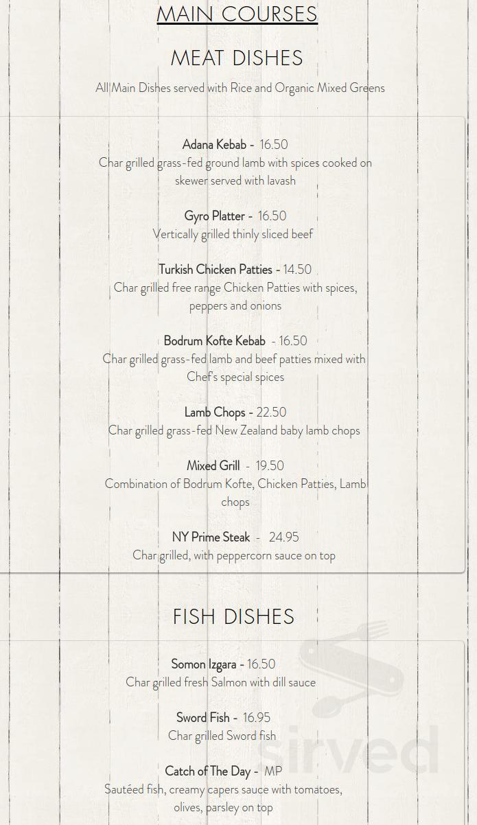 Bodrum Restaurant menu in Venice, Florida, USA