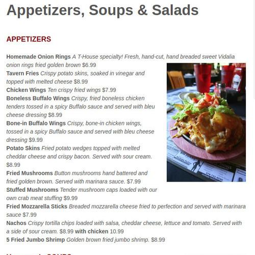 Townsend House menu in Townsend, Massachusetts, USA