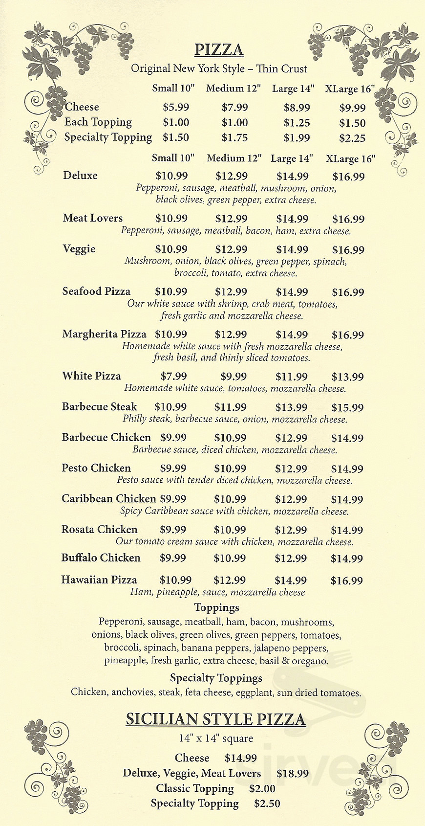 Jonis Pizza Italian Restaurant menus in Ponte Vedra Beach, Florida ...
