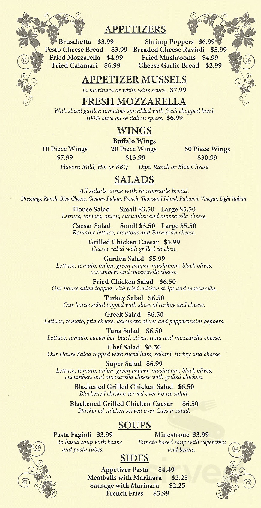 Jonis Pizza Italian Restaurant menu in Ponte Vedra Beach, Florida, USA
