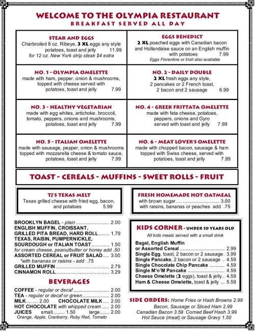 Olympia Family Restaurant menu in Rochester, New York, USA