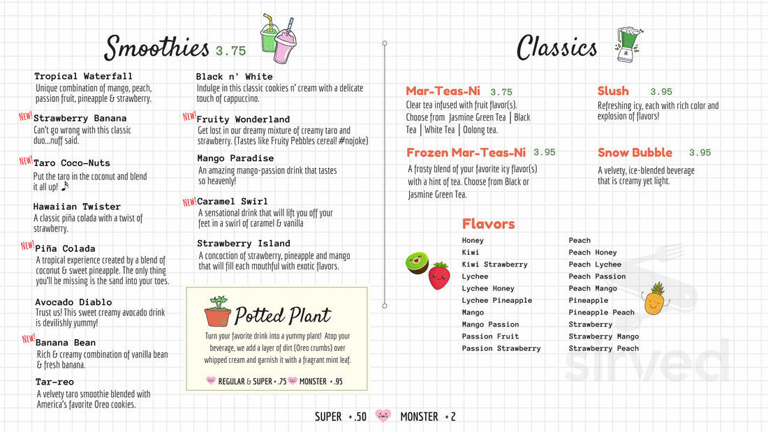 Bounce Boba Lounge menu in Northridge, California, USA