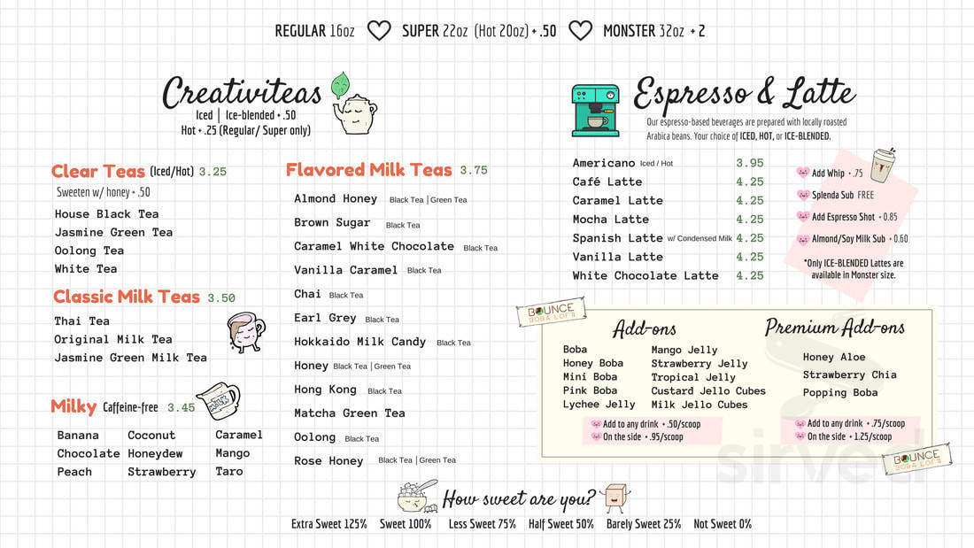 Bounce Boba Lounge menu in Northridge, California, USA