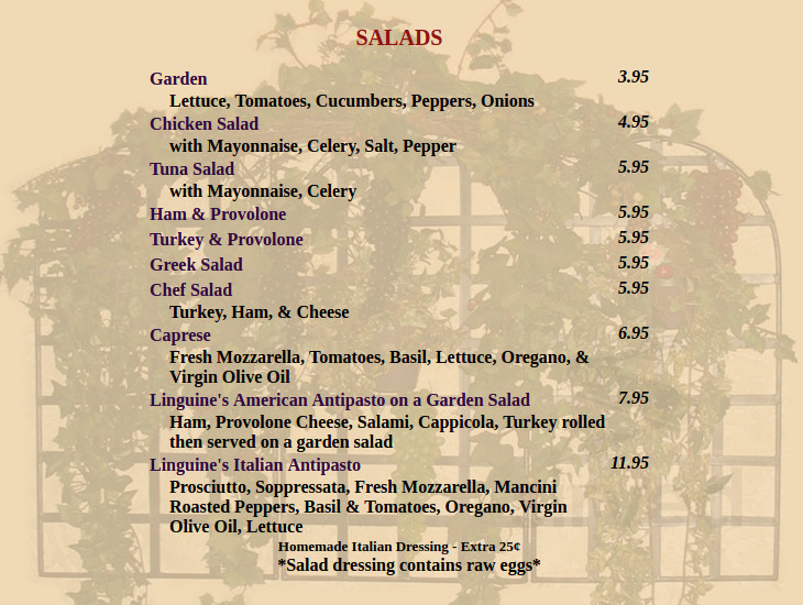 Linguine's Italian Eatery menu in Marlborough, Massachusetts, USA