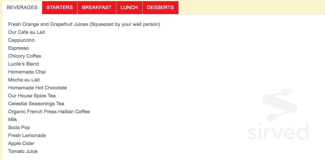 Menu - Longmont CO's Lucile's Creole Cafe | Sirved