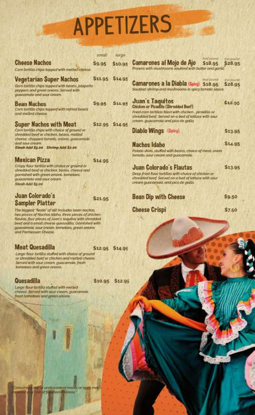Juan Colorado Mexican Restaurant menu in Tualatin, Oregon, USA