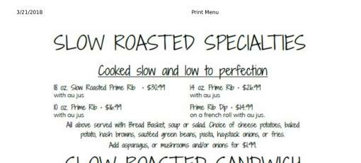 Menu for Joe's “K” Ranch in Cudahy, WI | Sirved