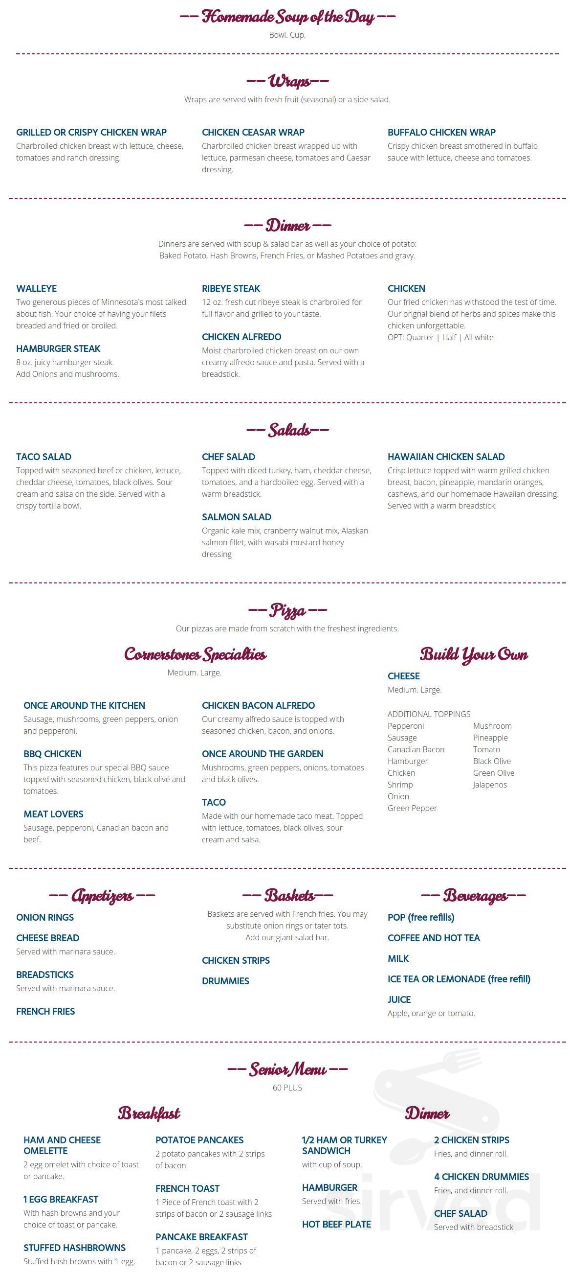 Menu for True North Marketplace-Cornerstone Cafe in Melrose, MN | Sirved