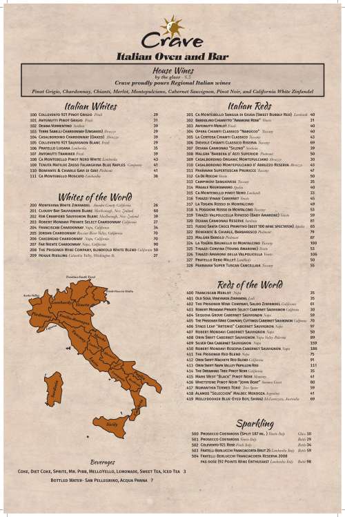 Crave Italian Oven & Bar menu in Myrtle Beach, South Carolina, USA
