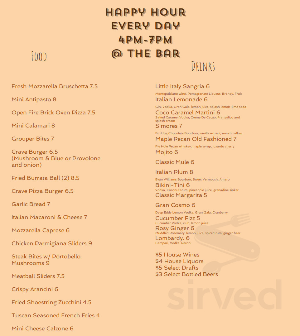 Crave Italian Oven & Bar menu in Myrtle Beach, South Carolina, USA